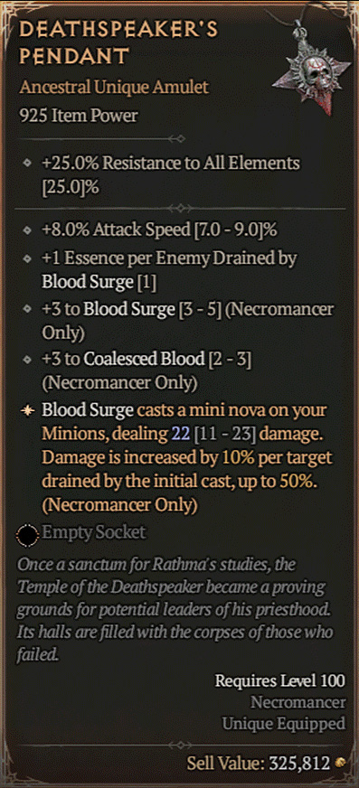 Buy Deathspeaker's Pendant Unique Amulet – Diablo 4 Service